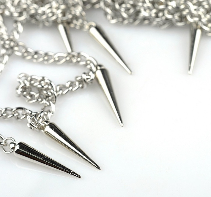 Haute Couture Multi Chain Spike Rivet Long Gold & Silver Tassel Quality ...