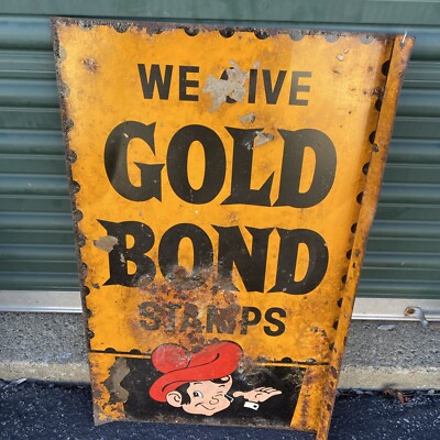 VINTAGE ORIGINAL 1940's - 50's GOLD BOND STAMPS SIGN BY DONASCO 28”x 17 ...