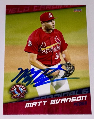 Matt Svanson SIGNED 2024 Springfield Team Card St. Louis Cardinals Auto ...