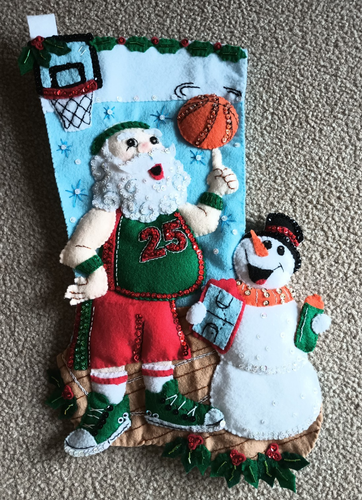 Christmas Stocking Basketball Santa Bucilla Finished Handmade USA, New ...