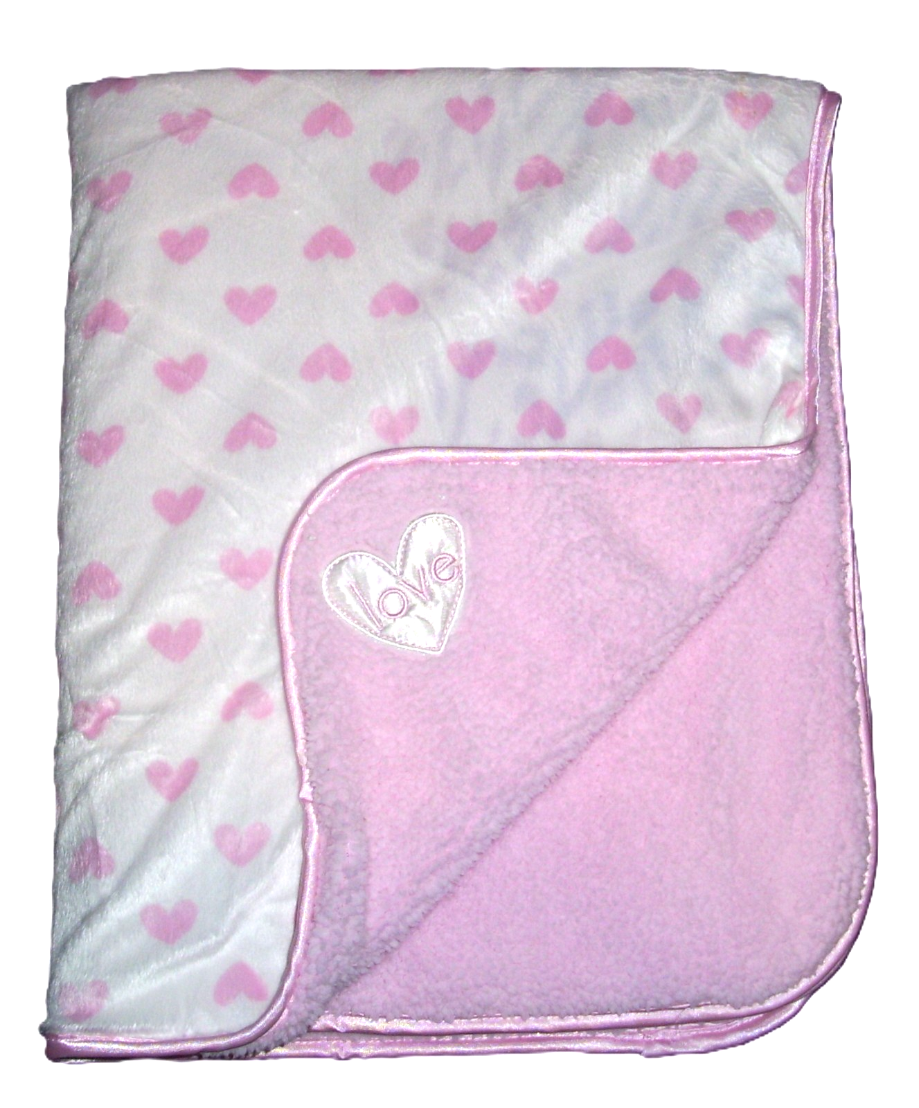 Carters Child of Mine Pink Satin LOVE Heart Baby Blanket Sherpa Lovey ...