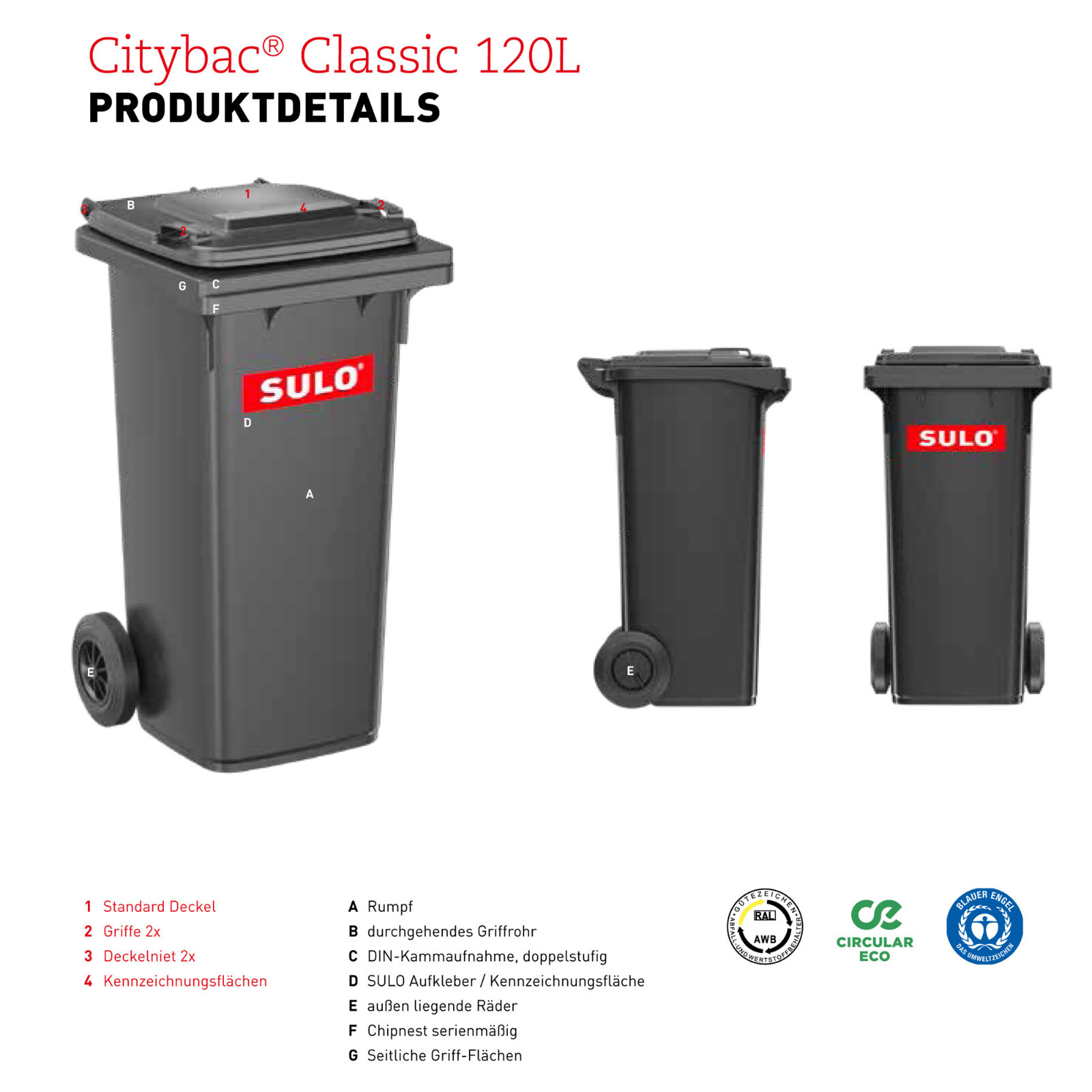 SULO Abfalltonne Müllbehälter Mülltonne 60-360 Liter NEU Made in ...