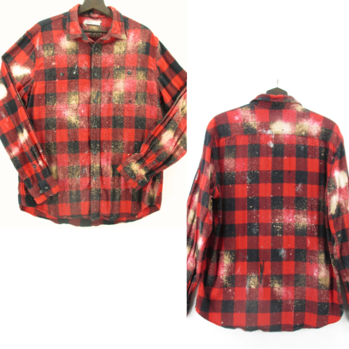 Red Plaid Flannel Shirt Mens L Thrashed Distressed Grunge Bleach ...