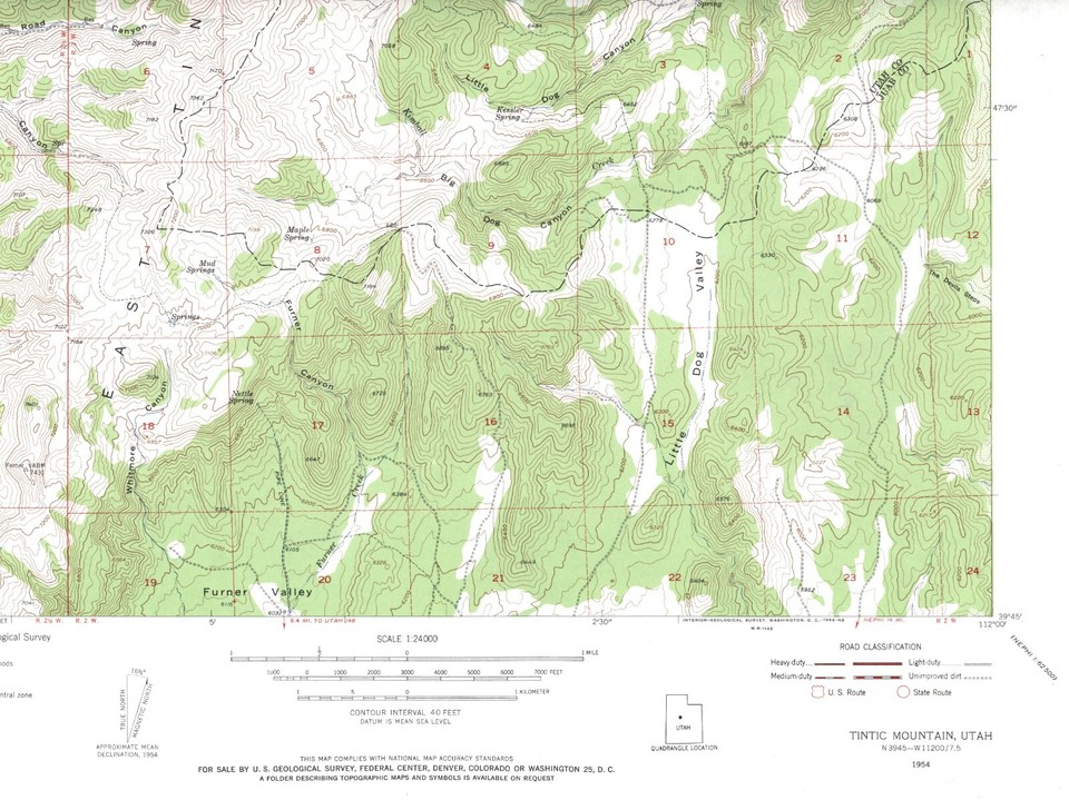 Tintic Mountain, Utah 1954 Vintage USGS Topo Map 7.5 Quadrangle ...