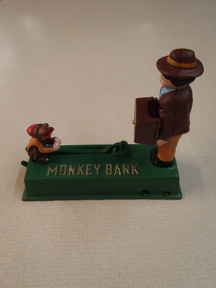 Vintage Cast Iron Monkey Bank Piggy Bank Coin Bank | eBay