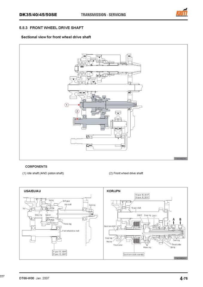 35 40 45 50 Tractor Supp Workshop Manual Fits Kioti DK35SE DK40SE ...