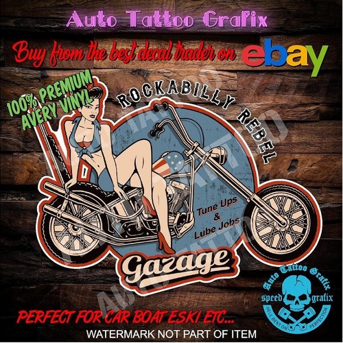 ROCKABILLY GARAGE Decal Sticker Vintage ROCKER Rat Rod Hot Rod Retro ...