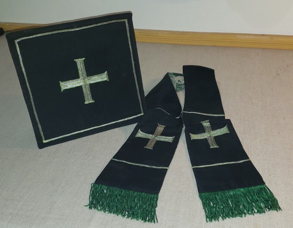 VINTAGE PRIEST CATHOLIC MASS VESTMENTS BURSE & MANIPLE BLACK SILK 1 | eBay