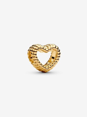 *New Authentic* Pandora Beaded Open Heart Charm Gold Plated-767516C00 ...