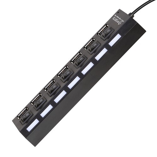 7 Port USB 2.0 Hub High Speed Multiport USB Hub with Individual ...