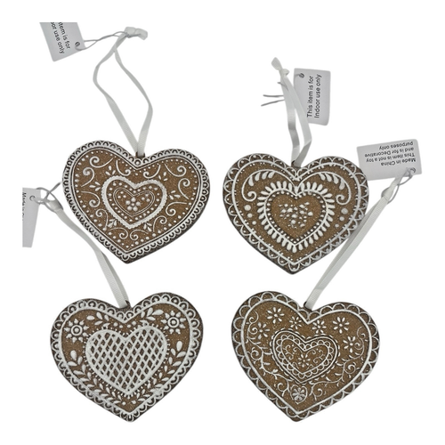4 Gingerbread Lace Cookie Hearts by Valerie Parr Hill Ornaments | eBay