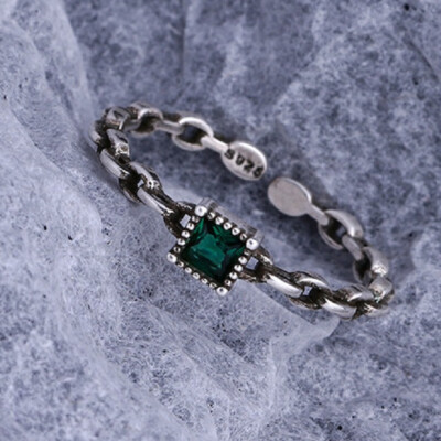 925 Sterling Silver Emerald Chain Adjustable Ring Womens Girls Gifts ...