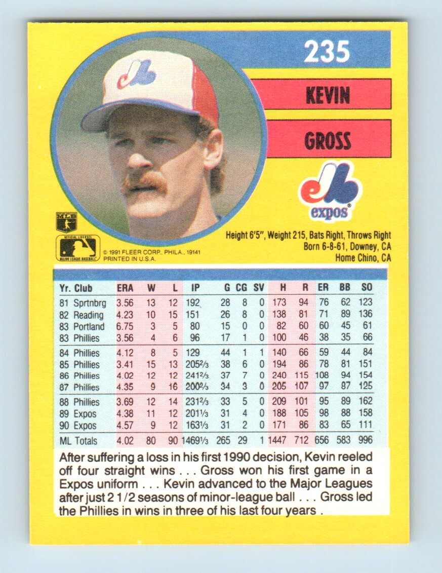 1991 Fleer Kevin Gross Montreal Expos #235A | eBay