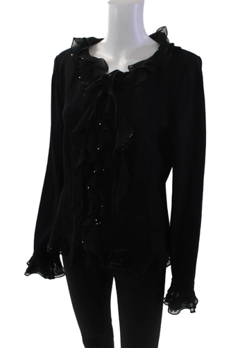 St. John Evening Womens Front Zip Ruffled Santana Knit Jacket Black ...