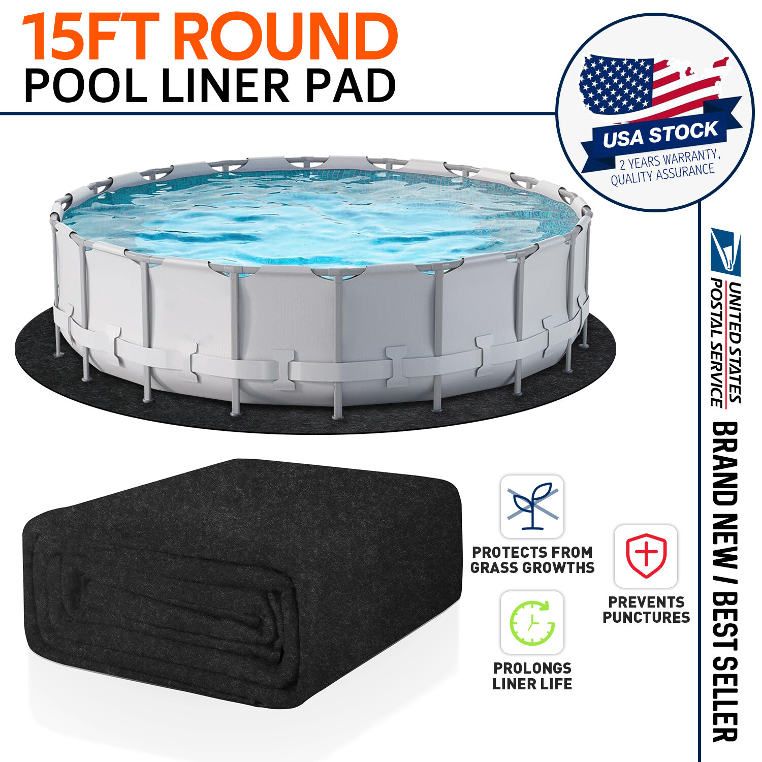 15 FT Round Pool Liner Pad for Above Ground Swimming Pool, Outdoor Pool ...