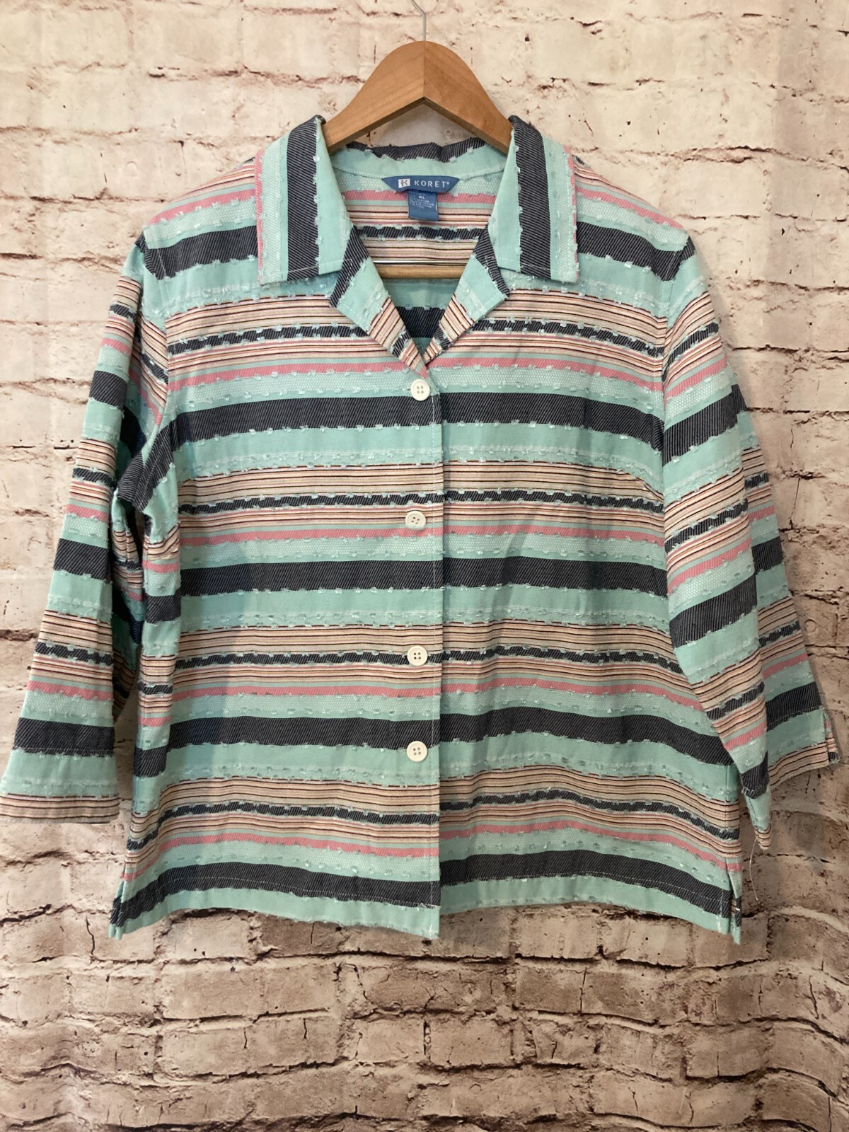 Koret Shirt Womens XL Turquoise Shacket Embroidered Stripes Textured ...