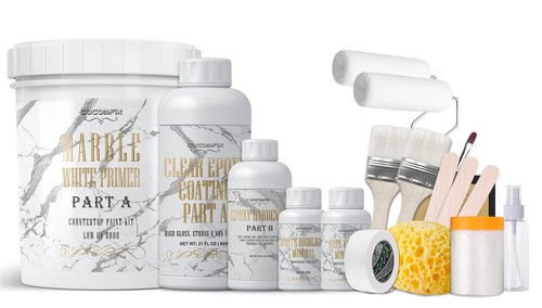 White Marble Countertop Paint Kit - 25X Thick High-Gloss Epoxy ...