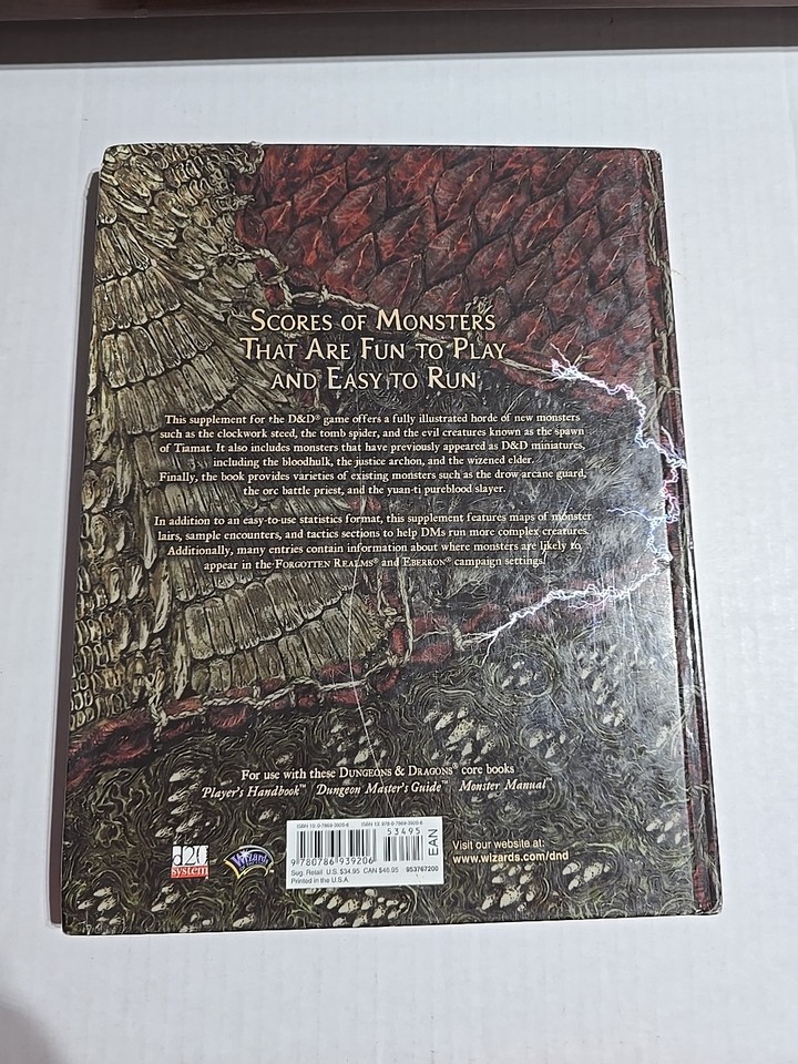 Monster Manual IV Dungeons & Dragons d20 3.5 Fantasy RPG 1st Edition HC ...