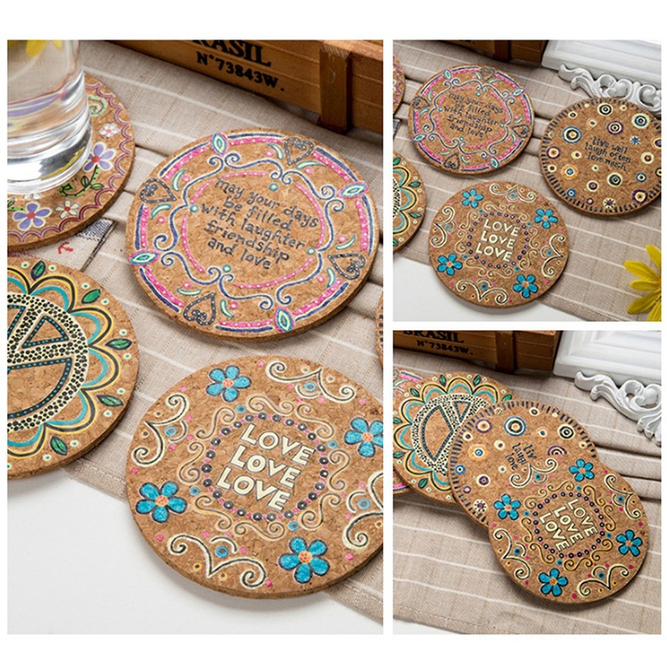 8 Pcs Round Coasters Natural Cork for Drinks Furniture Pads Coffee ...