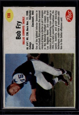 1962 Post Football #138 Bob Fry, Ex, Dallas Cowboys | eBay