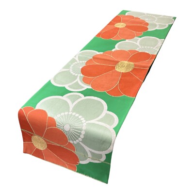 12"x109"Glittering Japanese Kimono Obi Embroidered Table Runner/Green F ...