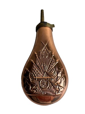 Vintage Copper/ Brass Gun Powder Flask w/ US Civil War Cannon, Muskets ...
