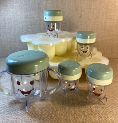 baby bullet Storage Set 1 Large and 4 Small Jars 2 Silicone Freezer ...