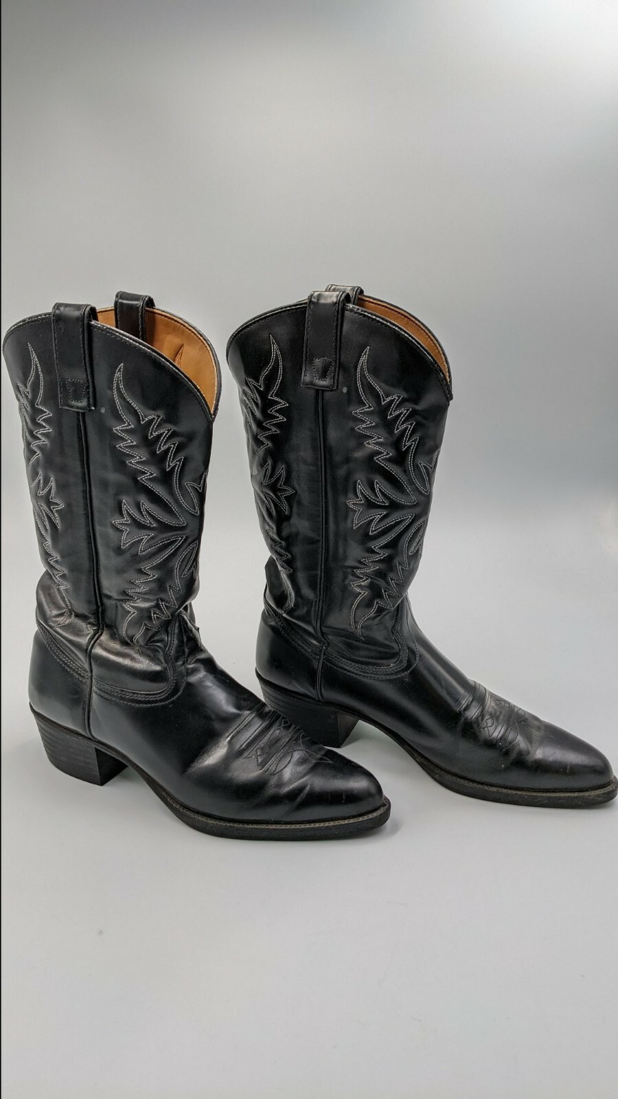 Men's Black Genuine Leather Cowboy Boots Size 10 1/2D… - Gem
