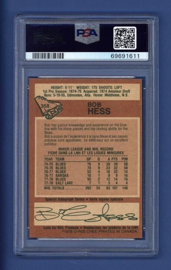 1978-79 OPC O-PEE-CHEE #358 BOB HESS PSA 8 NM-MT St. Louis Blues *SUPER ...