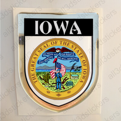 Iowa USA Sticker Seal Resin Domed Flag United States Stickers 3D Shield ...