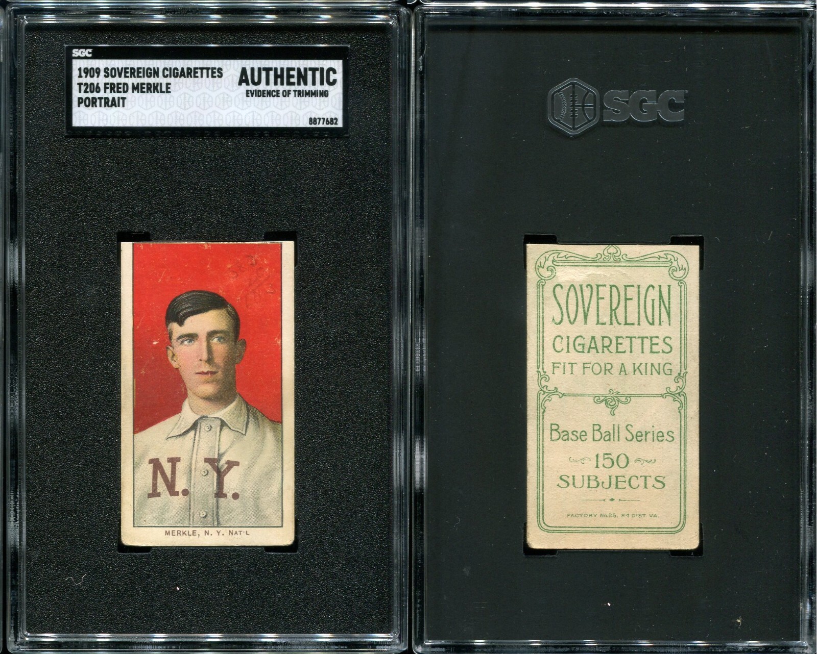 T206 Fred Merkle portrait ~~ SGC Authentic ~~ Sovereign 150 back *tough ...