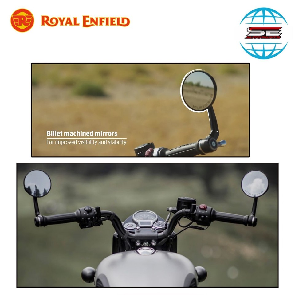 BLACK BAR END MIRRORS FOR ROYAL ENFIELD CLASSIC 350 HUNTER 350 BULLET ...