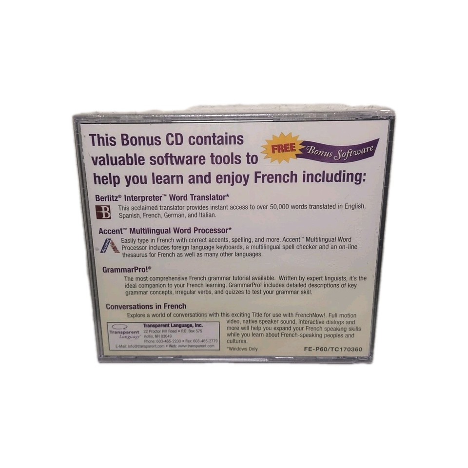 Transparent Language Bonus CD For French Now CD ROM New B38 | eBay