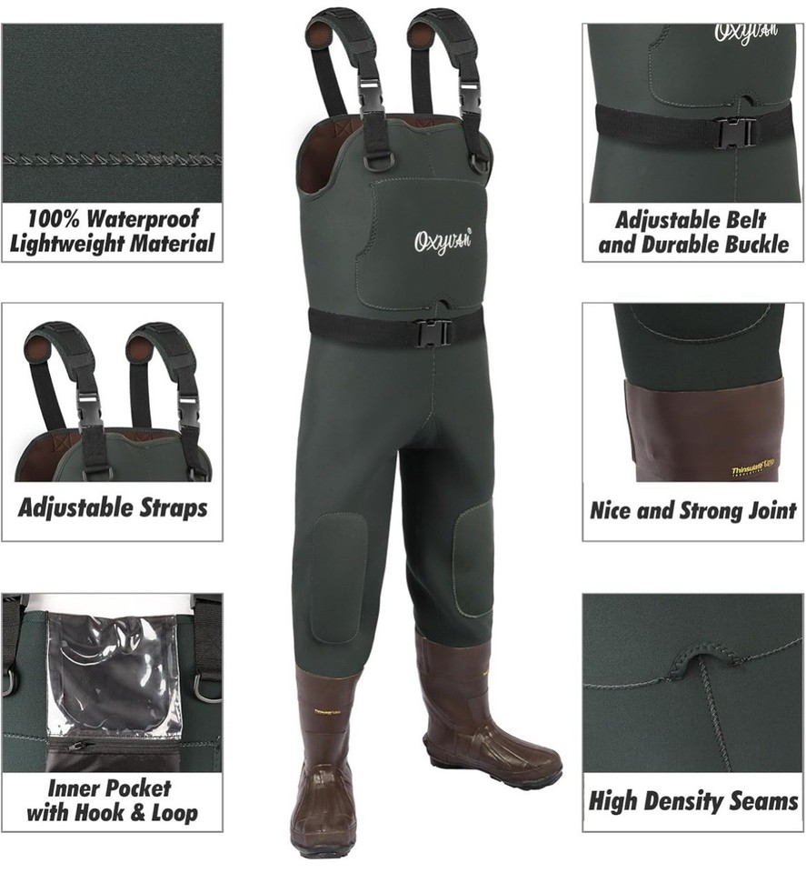 Duck Hunting/Fishing Waders W/200G Rubber Boots. Insulated Neoprene ...