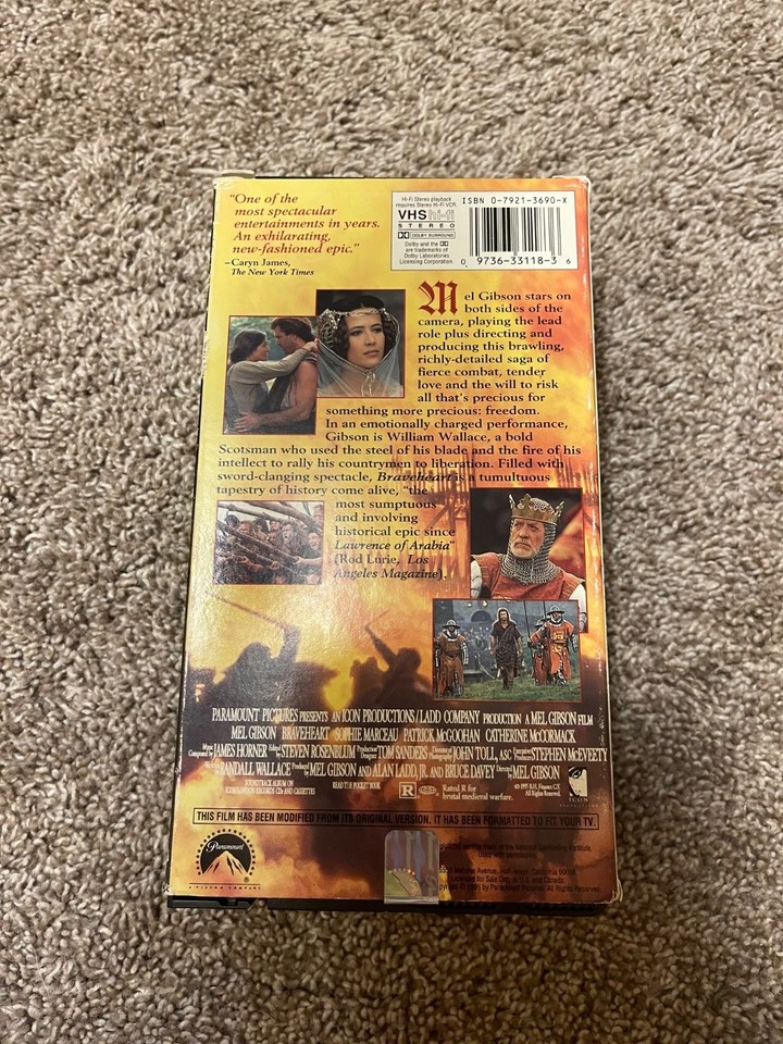 Braveheart (VHS 1995 2-Tape Set Rated R) Paramount Pictures Mel Gibson ...