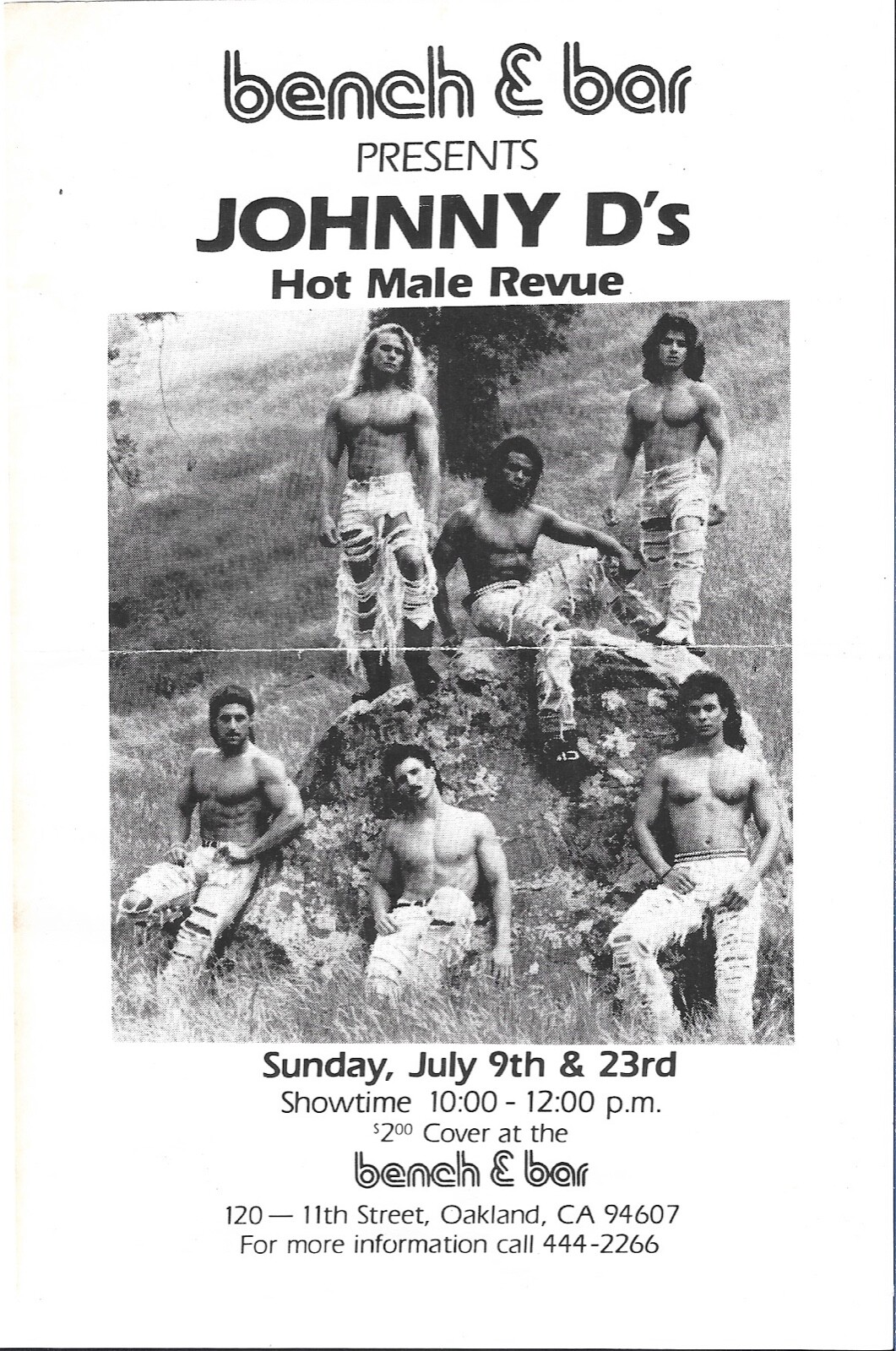 Oakland Ca. Bench & Bar Johnny D's Hot Male Revue Flyer-8x5 | eBay