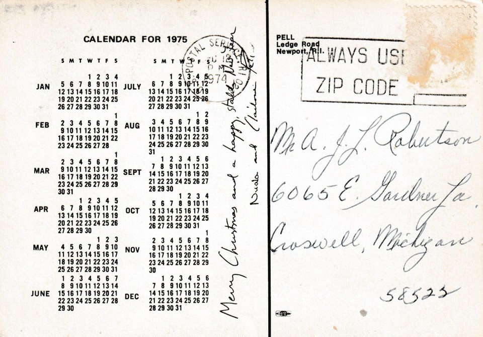 *Scenic Postcard-"People Sit & Enjoy Scenic View" (Has 1975 Calendar on ...