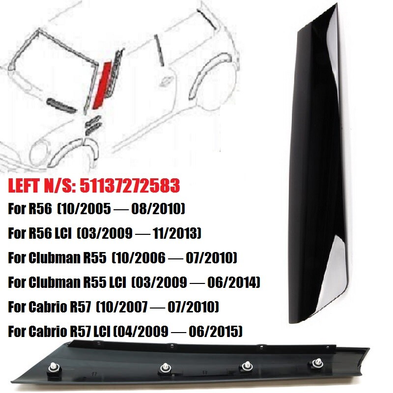 For Mini Cooper R55 56 57 2007-15 Front LH Windshield Pillar Trim ...
