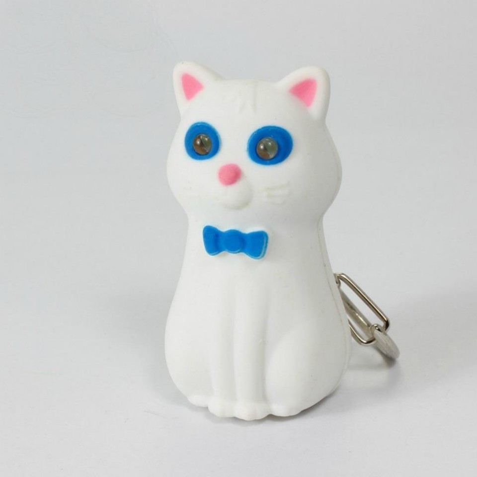 LED CAT KEYCHAIN w Light & Sound Meow Noise Toy White Gray Animal NEW ...