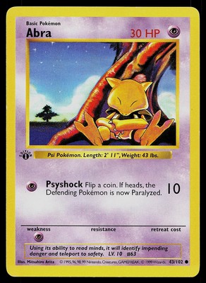 Pokemon Card - Abra 1st Edition Base Set (Shadowless) 43/102 Common | eBay