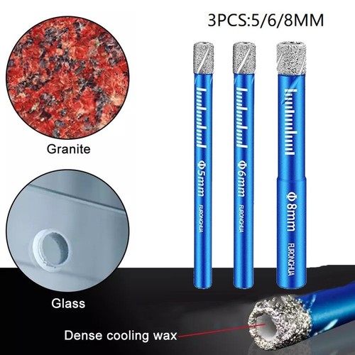 3pcs Blue Granite Tile Glass Marble Dry Diamond Drill Bit 5mm6mm8mm ...