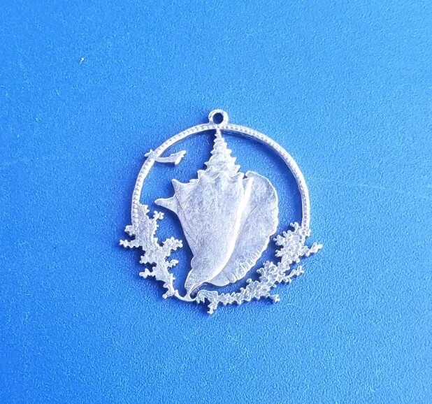 Vintage Silver 800 Conch Seashell Pendant Cutout from Bahamas 1 Dollar ...