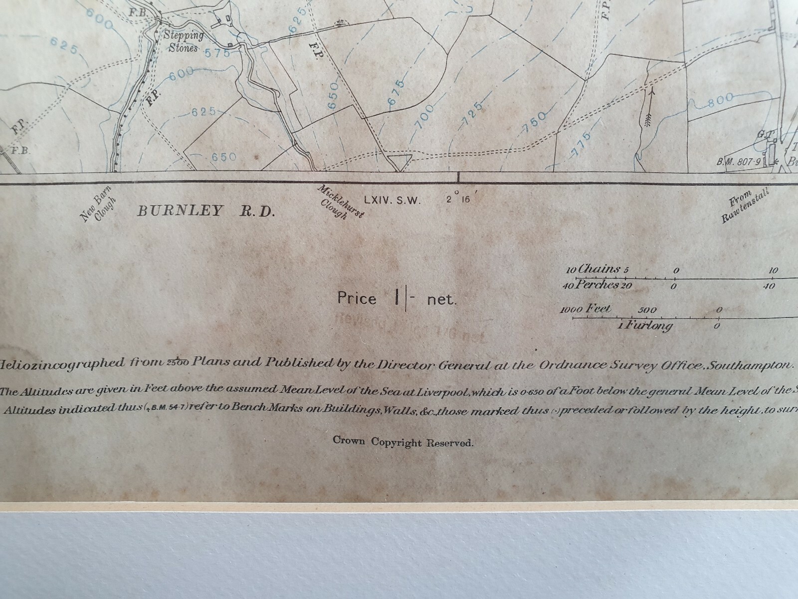 Original Old Framed Map of Burnley, Padiham (east), Lancashire 1914 ...