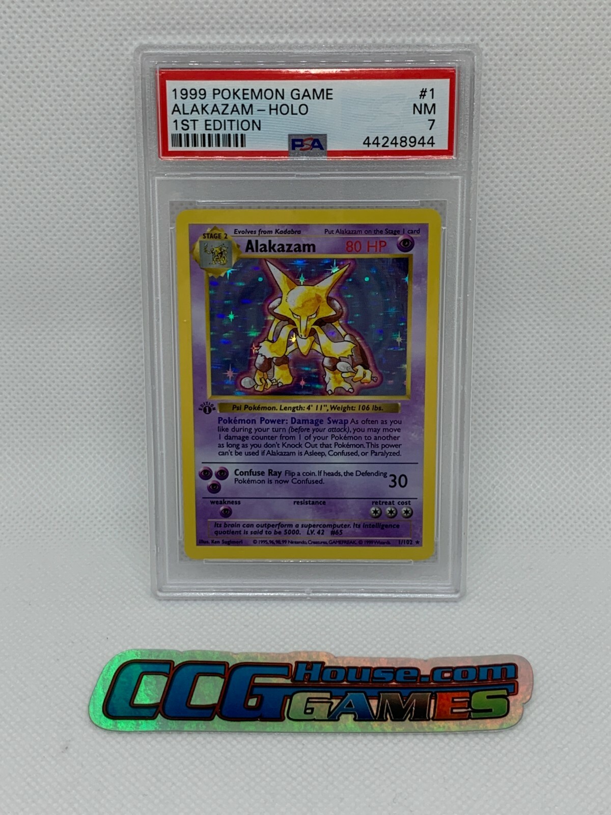 Pokemon Alakazam #7 1st Edition HOLO Foil 1999 Graded PSA NM 7 ...