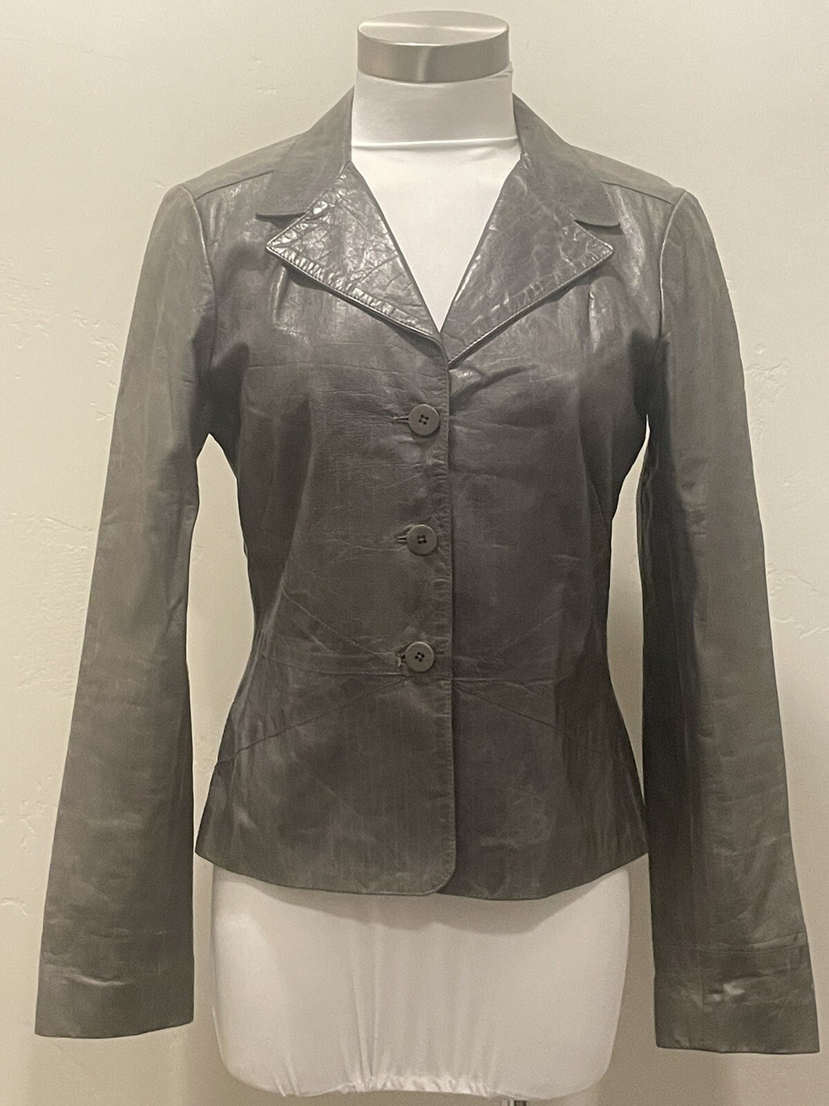 BURNING TORCH Gray Fitted Soft Leather Blazer Jacket… - Gem