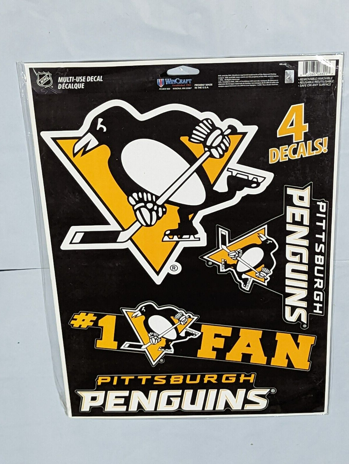 Pittsburgh Penguins Multi Use 4 Decals Stickers Cling Sheet Measures 11 ...