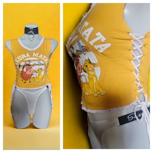Lion King Crop Top Lace Up Sides Kidcore Cartoon Yellow Corset Doof ...