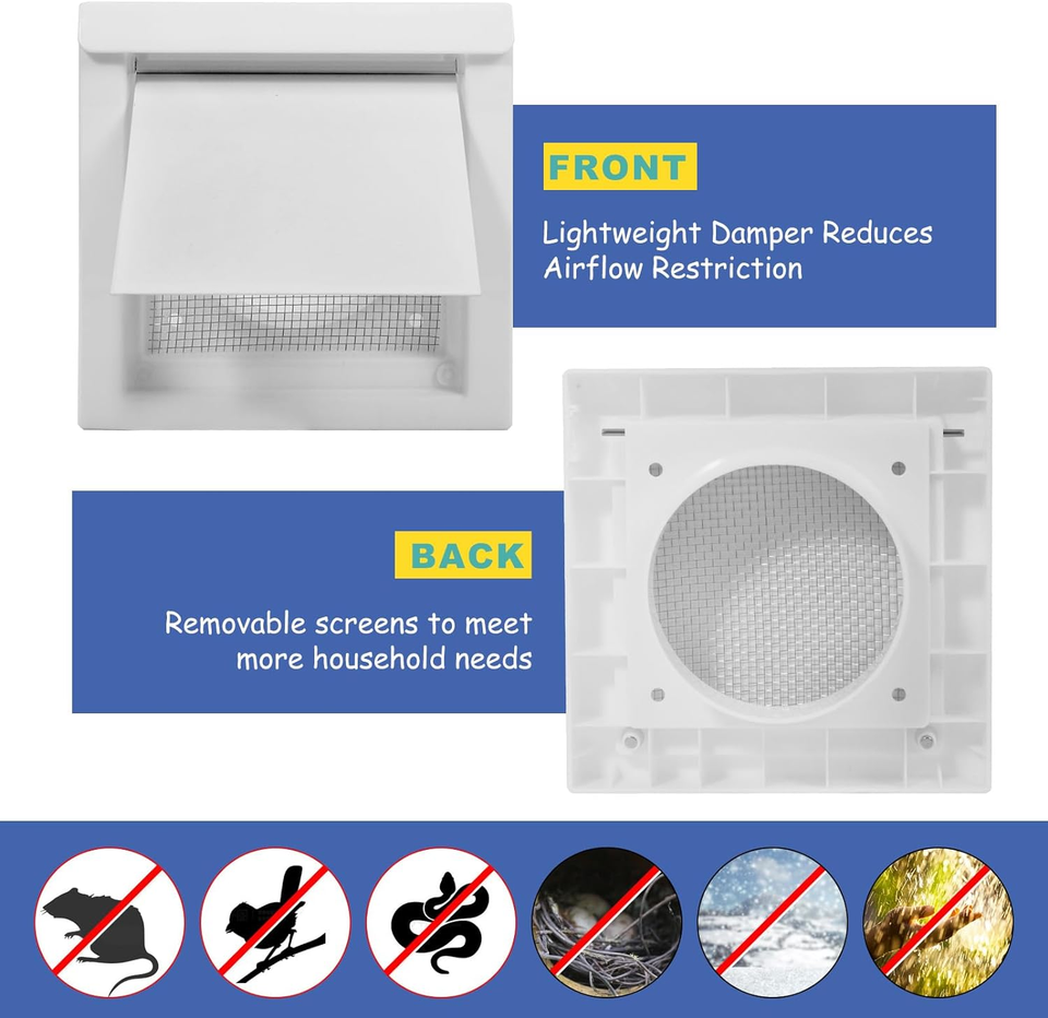 4" Dryer Vent Cover Outdoor Dryer Wall Vent for outside Prevent Pest ...