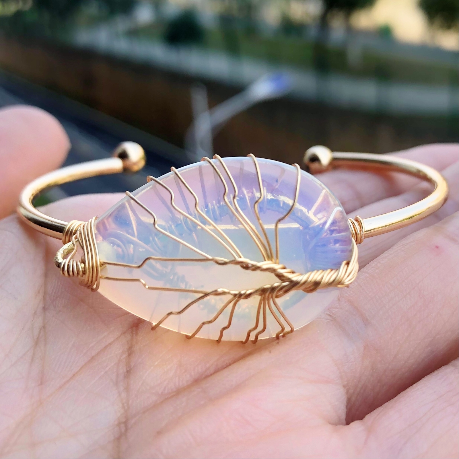 Opalite Gems Stone Water-drop bangle bracelet Reiki Healing Balancing ...