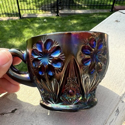 RARE Imperial Glass 474 Daisy Design Purple Amethyst Iridescent Punch ...